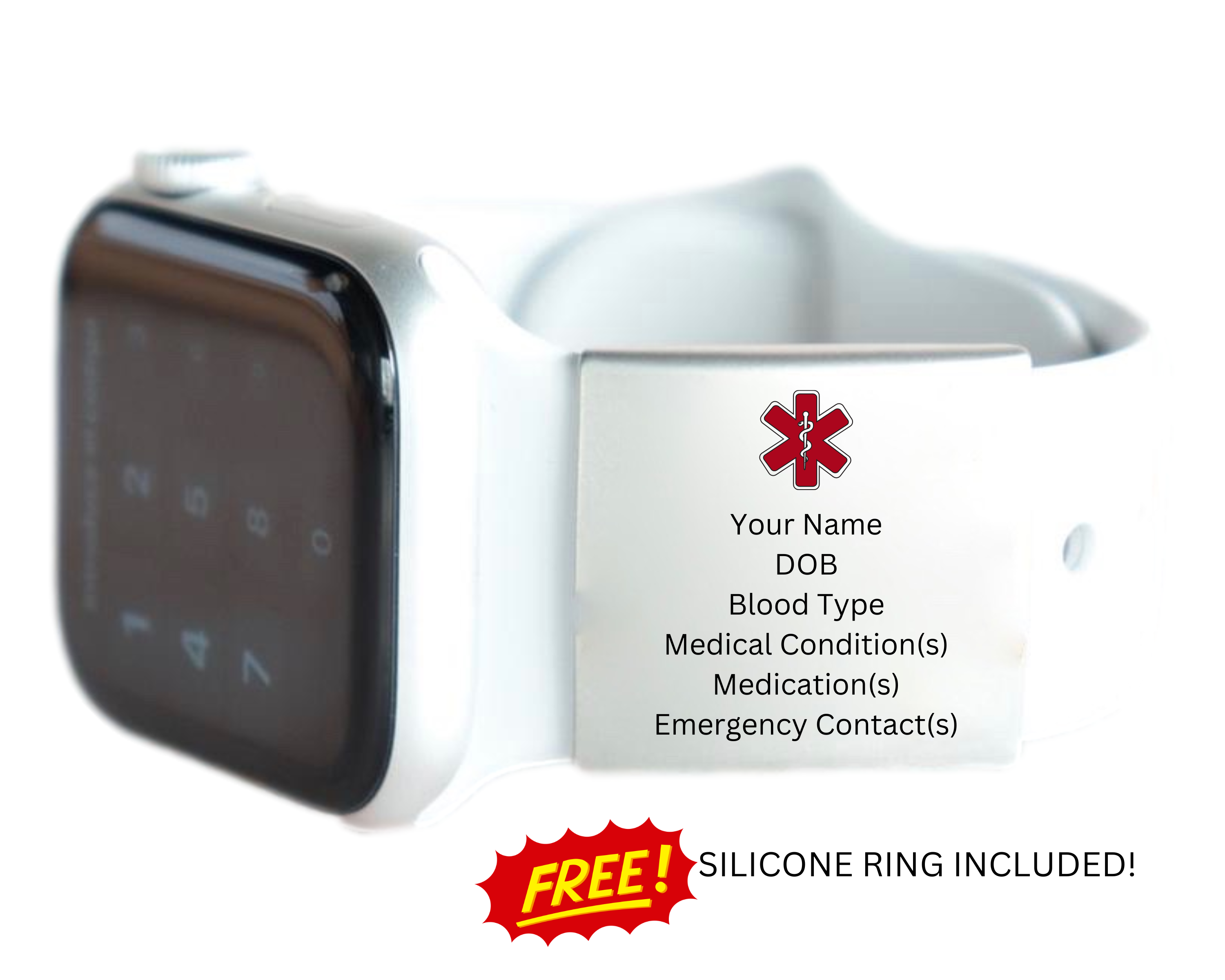 Smart Watch ID Tag | Engraved Silver stainless Steel | My Custom ID™